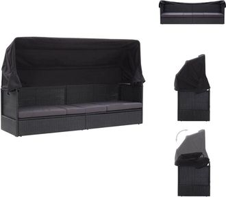 vidaXL Outdoor-Sofabett mit Dach Poly-Rattan Schwarz - Outdoor M&ouml;bel - Gartenbank - Loungebank - Sonnenliege - Rattan Liege