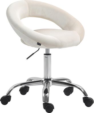 Clp Arbeitshocker Olinda Samtbezug I Rollhocker mit R&uuml;ckenlehne I Arbeitsstuhl auf Rollen h&ouml;henverstellbar und drehbar, Farbe:Creme