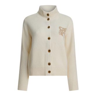 Maison Kitsun&eacute; Fox Head Intarsia Merino High-Neck Cardigan - - Knitwear - Damen - Beige - L