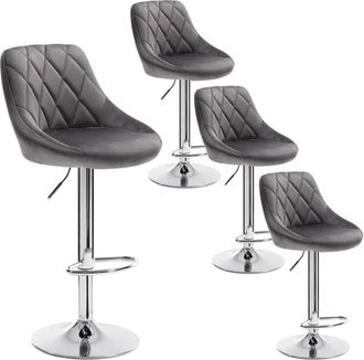 Woltu Lot de 4 Tabourets de Bar WOLTU, Tabourets Design Rotatif et r&eacute;glable Fait de Acier chrom&eacute; et Velours, Gris Fonc&eacute;