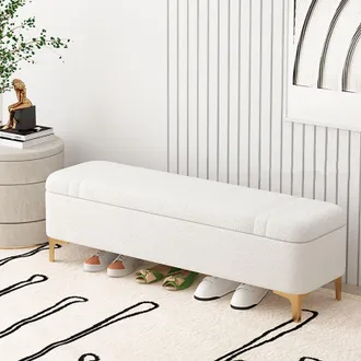 Generic Sherpa-Stauraum-Ottomane, 47-Zoll-Bank Aus Kunstfell Am Fußende des Bettes Mit Goldenen Beinen - Klappbare Fußstütze for Schlafzimmer Und Wohnzimmer(W