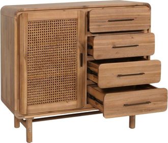 Hhg Neuwertig] Kommode HHG 017, Schrank Sideboard Highboard, Staufächer Schublade, Rattan Akazie Massiv-Holz gebeizt 101x109x45cm 44kg