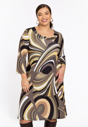 Yoek Midikleid Damen Kleid mit Druck mit langen &Auml;rmeln
