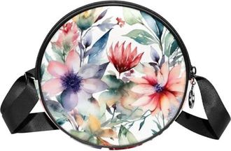 Generic Petit sac &agrave; bandouli&egrave;re rond pour femme, motif floral avec fermeture &eacute;clair, bretelles r&eacute;glables, style d&eacute;contract&eacute;, pour femmes et filles