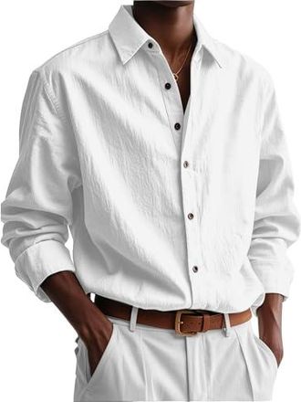 Generic Chemise &agrave; manches longues pour homme - En coton m&eacute;lang&eacute; - Avec boutonni&egrave;re et col classique - Convient pour la vie quotidienne, le bureau et les loisi