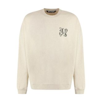 Palm Angels Homme, Sweatshirts et sweats &agrave; capuche, Beige, Taille: L SweaT-shirt ras du cou en tissu textur&eacute;