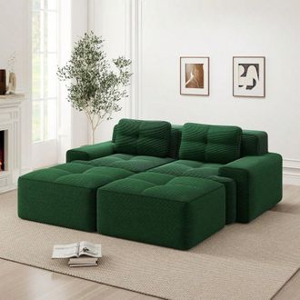 Generic Modulares Sofa Cloud, U-f&ouml;rmige Konfiguration - mit Pouf und tiefen Sitzen - Modulares 2-Sitzer-Sofa, Nullmontage, Farbe gr&uuml;n