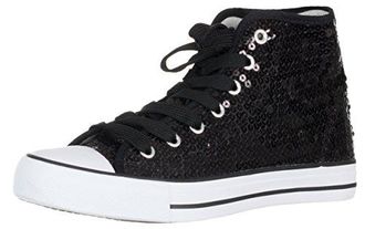 Brandsseller Baskets mi-Hautes à Paillettes pour Femmes - Chaussures Brillantes avec Lacets - Confortables et stylées pour Tous Les Jours et Les fêtes - Noir