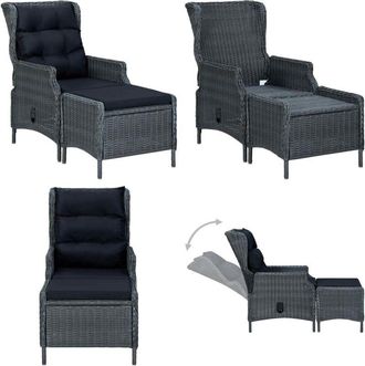 vidaXL Gartensessel Verstellbar mit Fu&szlig;hocker Poly-Rattan Dunkelgrau - Gartensessel mit Fu&szlig;hocker - Verstellbare R&uuml;ckenlehne