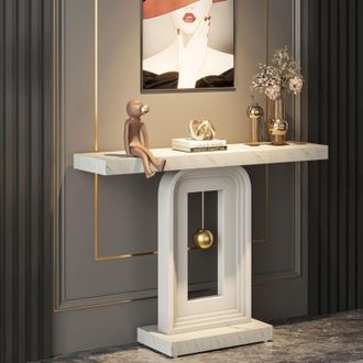 Tribesigns Tribesigns - Table Console Meuble Entree, 100cm Impression Marbre de Couloir Table Dentr&eacute;e avec Base en Forme de Pendule, Table Console en Bois pour