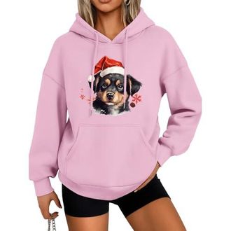 Generic Sweat &agrave; capuche imprim&eacute; graphique pour femme, chien de No&euml;l | Sweat &agrave; capuche d&eacute;contract&eacute; &agrave; manches longues pour les vacances dautomne - pour le voyag