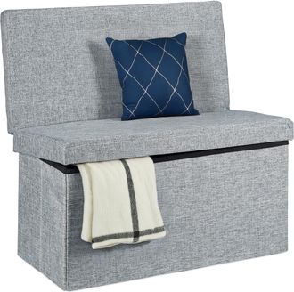 Relaxdays Faltbarer Sitzhocker mit Lehne L HBT 73 x 76 x 38 cm Sitzbank und stabiler Sitzcube als Fu&szlig;ablage Sitzw&uuml;rfel aus Leinen als Aufbewahrungsbox Truhenban