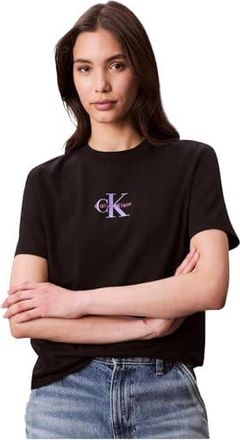 Calvin Klein T-Shirt Manches Courtes Femme Classic Logo Tee en Coton, Noir (Black), M