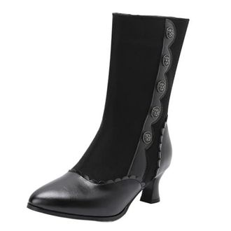 SJJH Bottines r&eacute;tro pour femme - Talon bloc de 5,5 cm et dentelle - Int&eacute;rieur doubl&eacute; et fermeture &eacute;clair - Pour le bureau et les loisirs, Noir, 43 EU
