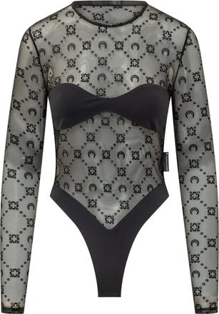 Marine Serre Femme, Tops, Noir, Taille: 42 FR Moonogram Mesh Flock Bodysuit Top