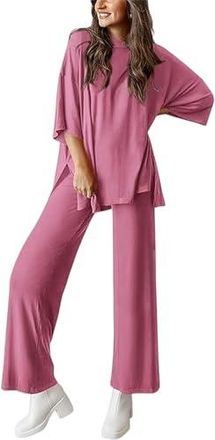 Generic Ensemble de pyjama pour femme, comprenant un haut &agrave; manches longues super doux et un pantalon long assorti, parfait pour se d&eacute;tendre &agrave; la maison, rose