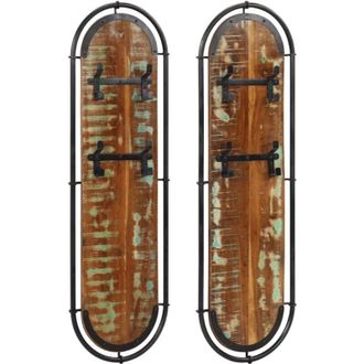 vidaXL Wandgarderoben mit 4 Haken 2 Stk. Altholz Massiv vidaXL