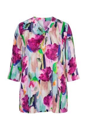 Ulla Popken Druckbluse Satinbluse bedruckt A-Linie V-Ausschnitt 3/4-Arm