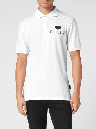 Philipp Plein Polo &agrave; manches courtes en coton stretch avec logo en m&eacute;tal
