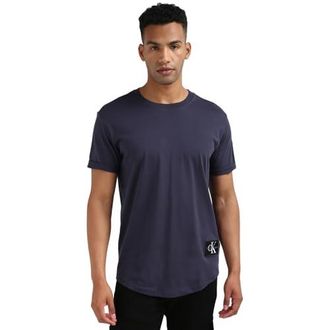 Calvin Klein T-Shirt Manches Courtes Homme Badge Turn Up Sleeve Col Ras-du-Cou, Bleu (Ink), XXL