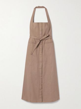 Cult Gaia Rocio Neckholder-midikleid Aus Twill Aus Einer Baumwollmischung Mit Bindeg&uuml;rtel - Braun