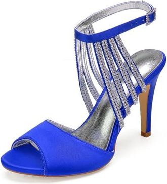 Generic Satin Chaussures De Mariage Sandales &Agrave; Talons Hauts Femmes Mari&eacute;e Bout Ouvert Dress F&ecirc;te Stylet 10.5Cm,Bleu,42 EU