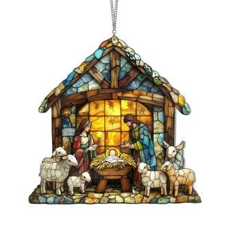 Generic Weihnachtskrippe-Sonnenf&auml;nger - gebeiztes Acrylornament, handbemalte Bunte Fensterdekoration, lichtreflektierender | Elegante Feiertagsanzeige f&uuml;r den