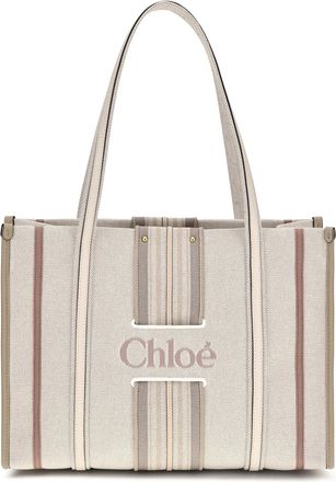 Chlo&eacute; Womens Tote Bag Woody Loop Nude Canvas Cotton Shoulder