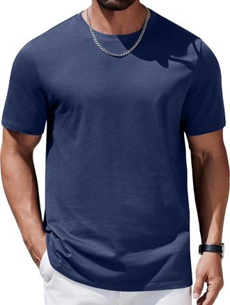 Coofandy Herren Baumwolle T-Shirt Rundhals Sommer T-Shirt Männer Sportshirt Kurzarm Gym Shirts Basic T-Shirts Sommer Navy Blau XXL