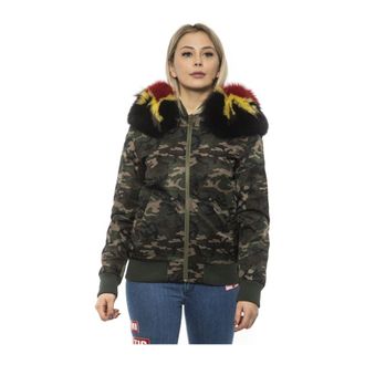 Mr & Mrs Italy Femme, Vestes, Vert, Taille: 36 FR Bomber Camouflage avec Capuche en Fourrure