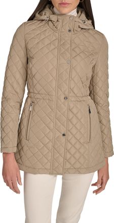 Calvin Klein Damen Steppjacke mit Kapuze - Klassischer Diamantstich Langmantel mit Taschen, Birke, XS