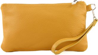 modamoda.de T193 Damen Leder Clutch Handgelenktasche Kosmetiktasche Klein handmade in Italy, Farbe:Senfgelb