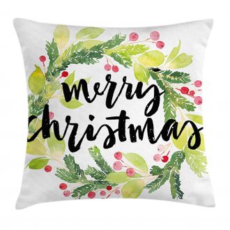 Generic Sofakissenh&uuml;llen Weihnachtlicher Aquarell-Malstil, Weihnachtskranz Und Handgeschriebene Mistelzweige Kissenbezug Fashion Pillow Cases Sofakissenbez&uuml;ge