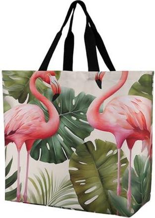 Generic Feuilles De Palmier Flamant Roses Sac &Agrave; Bandouli&egrave;re D&eacute;contract&eacute; Tote Bag Grand Sac Courses Pour Travail Voyage Shopping