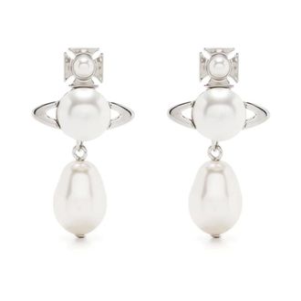 Vivienne Westwood Femme, Accessoires, Gris, Taille: ONE Size Perle Fausse Orb Boucles dOreilles Fermoir Papillon