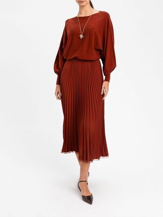 Twinset Robe midi en cr&ecirc;pe de maille &agrave; jupe pliss&eacute;e et manches longues