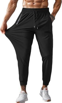 Jamron Homme &Eacute;t&eacute; Pantalon de Surv&ecirc;tement Fin Extensible Pantalon de Sport de Jogging L&eacute;ger avec Poches Zipp&eacute;es Bas Effil&eacute; Noir XL