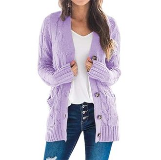 Generic Cardigan dautomne d&eacute;contract&eacute; &agrave; manches longues boutonn&eacute; sur le devant pour femme, cardigan ouvert sur le devant pour femme, violet, 3XL