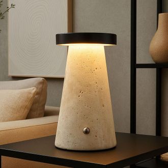 Globo Lighting Lampe de table LED Batterie Lampe de table Touchdimmer Lampe de chevet Pierre, CCT, noir chrom&eacute;, m&eacute;tal, 1,2W 138Lm blanc chaud froid, DxH 9x16 cm