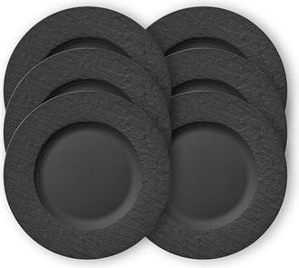 Villeroy & Boch Manufacture Rock Teller Set 6 Personen Schwarz Matt, 6 Speiseteller, Sp&uuml;lmaschinenfest, Mikrowellensicher, Schwarzes Geschirr, Geschirrset Schwarz, Sc