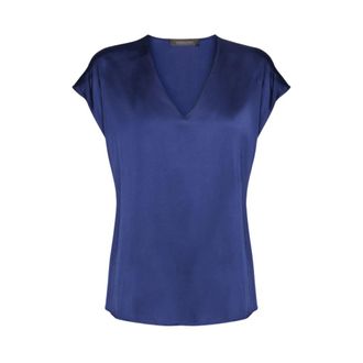 Elena Miro V-Ausschnitt Bluse aus Satin-Stretch - - Blouses & Shirts - Damen - Blau - XL