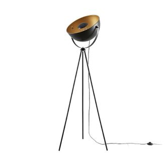 Lindby Tripod/Dreibein Stehlampe Schwarz Gold, Stehleuchte Metall mit Fu&szlig;schalter Standleuchte 1 flammig E27 Fassung max. 60W ohne Leuchtmittel