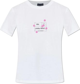 Emporio Armani Femme, Tops, Blanc, Taille: 42 FR ASV Jersey T-shirt avec imprim&eacute; aigle