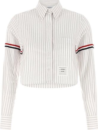 Thom Browne Femme, Blouses et Chemises, Blanc, Taille: 38 FR Chemise Oxford 4-Bar Pinstripe Ombr&eacute;