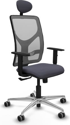 Piqueras y Crespo Grauer Schreibtischstuhl mit 1D-Armlehnen, h&ouml;henverstellbarer Lendenwirbelst&uuml;tze und festem Kopfteil, ausgestattet mit 3 Positionen und Schneideschaum