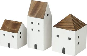 Boltze Dekoaufsteller-Set Gotan 3-TLG. Haus H 7,5-13,5 cm Kiefer-Holz Deko