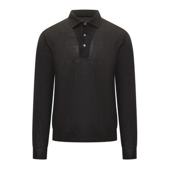 FILIPPO DE LAURENTIIS Lang&auml;rmeliges Wollpolohemd - - Knitwear - Herren - Schwarzk - 3XL