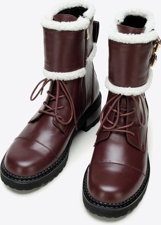 Wittchen Damen-Lederstiefel mit Schnallen und Lammfell, Pflaume, Naturleder