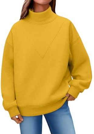 Generic Pull pour femme - Couleur unie - Haut surdimensionn&eacute; - Col rond - Manches longues - Automne - Hiver - D&eacute;contract&eacute; - Confortable - Tendance - Confortab