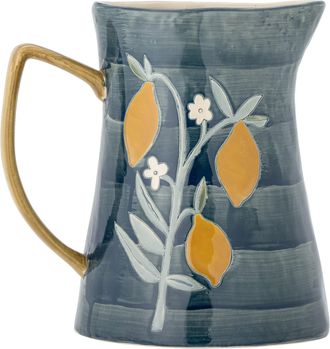 Bloomingville Creative Collection Feriha Krug in der Farbe Blau mit Zitronen Motiv aus Steingut, 24x18,5 cm, 3,1 L, 82060469
